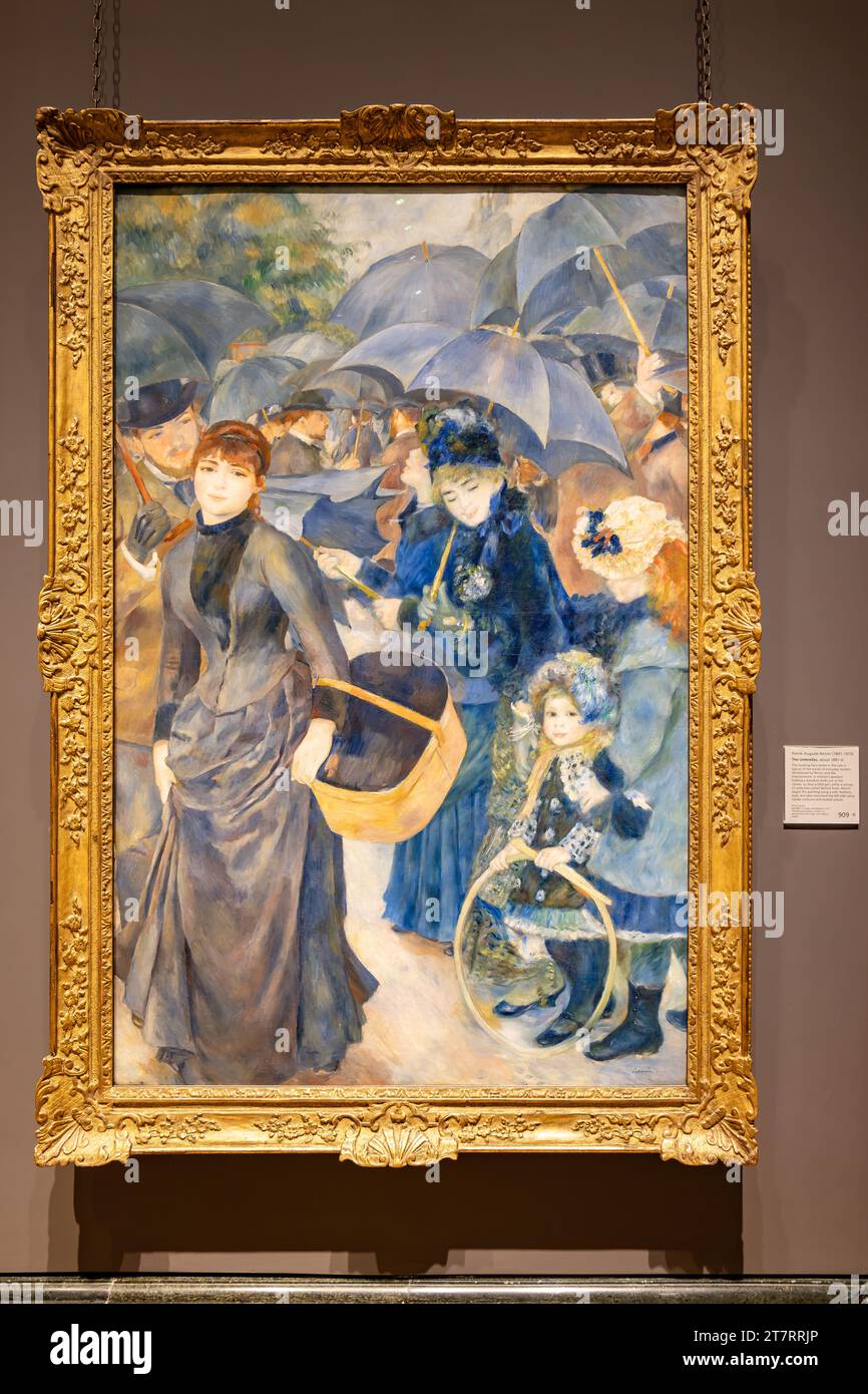 London, UK - May 19, 2023: The Umbrellas painting by Pierre-Auguste Renoir, is an oil-on-canvas ...