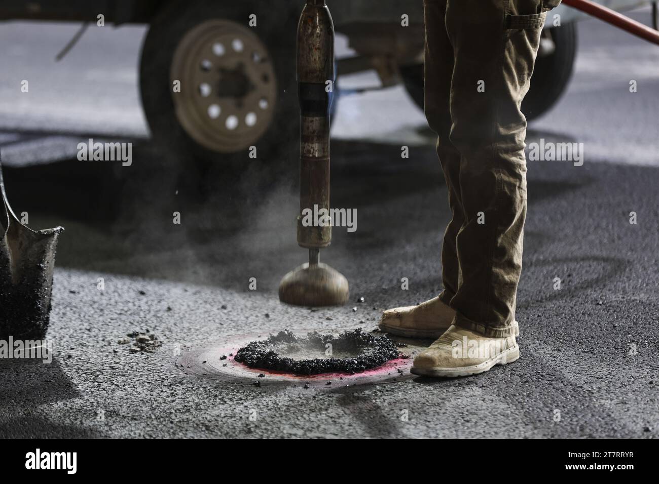 Works on the circuit surface after damages caused by a manhole cover ...