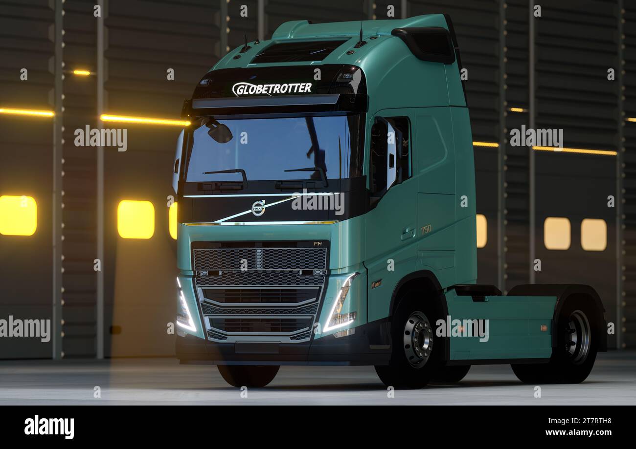 Volvo FH-series truck in the garage,3d illustration Stock Photo - Alamy