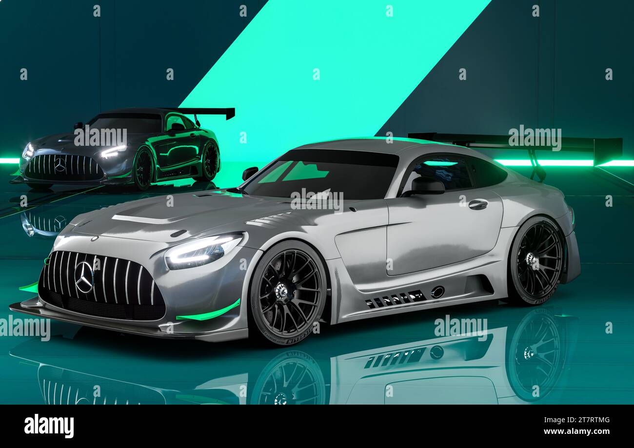 Mercedes AMG GT3 in the studio-3d render Stock Photo - Alamy