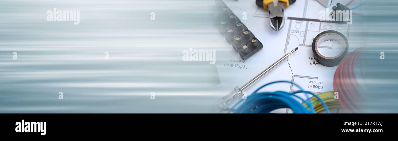 Electric equipment on a plan; panoramic banner Stock Photo - Alamy