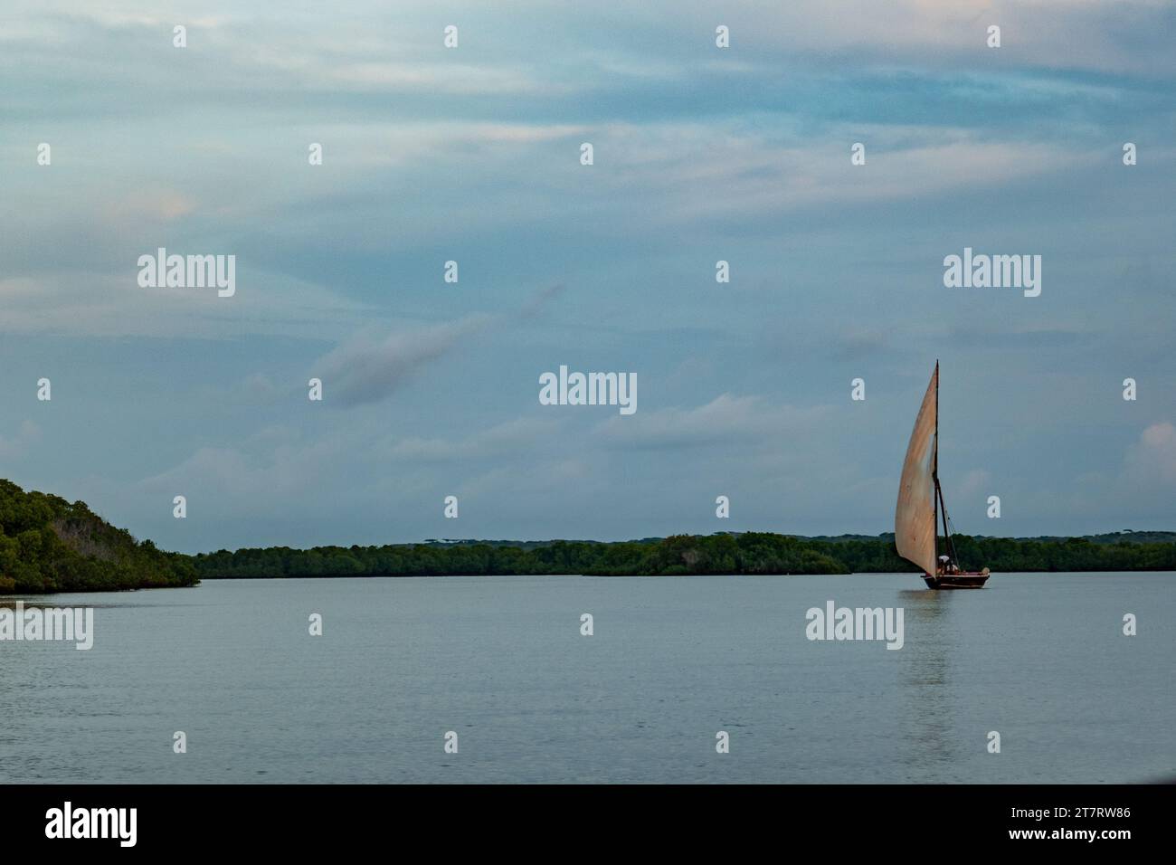 Silhoutte of fishing boats at sunset at Shela Beach in Old Town Lamu ...