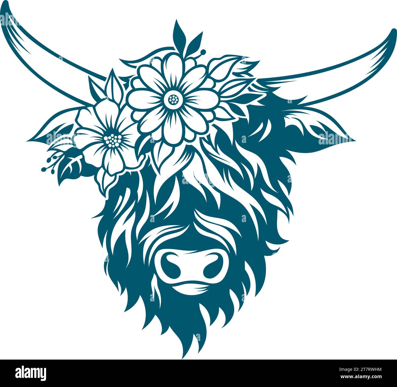 Aesthetic Floral Bison Silhouette Graphic Clip Art Stock Vector Image ...