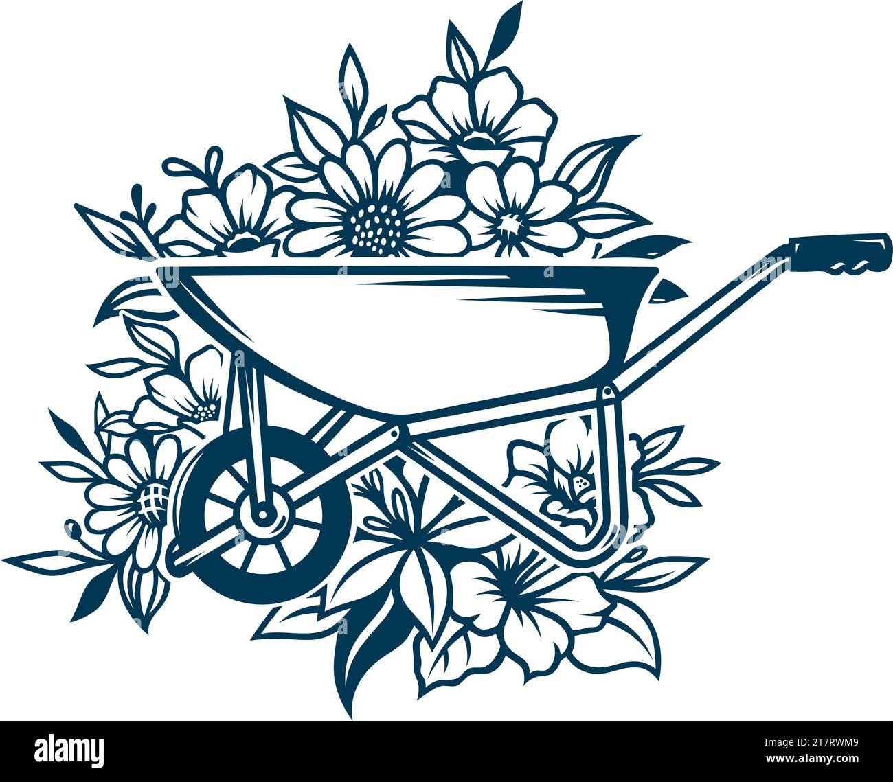 Aesthetic Floral Wheelbarrow Tattoo Silhouette Graphic Stock Vector ...