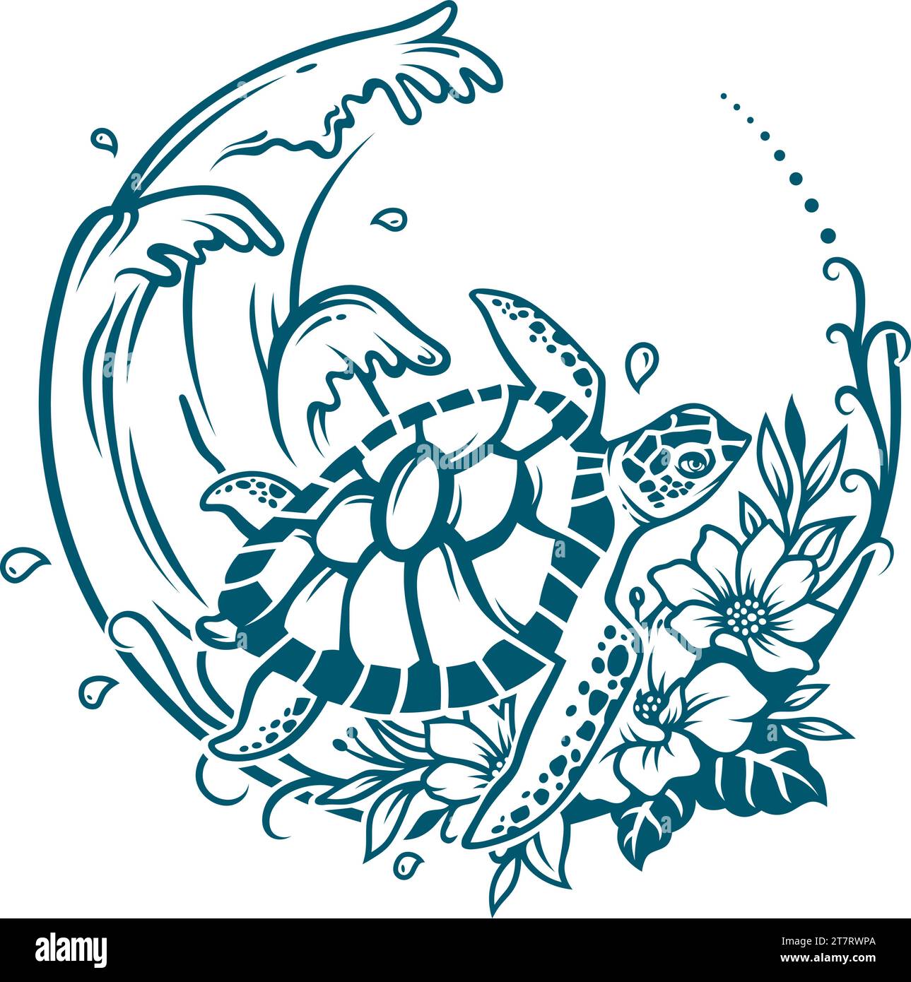 Aesthetic Floral Turtle Tattoo Silhouette Graphic Stock Vector Image ...
