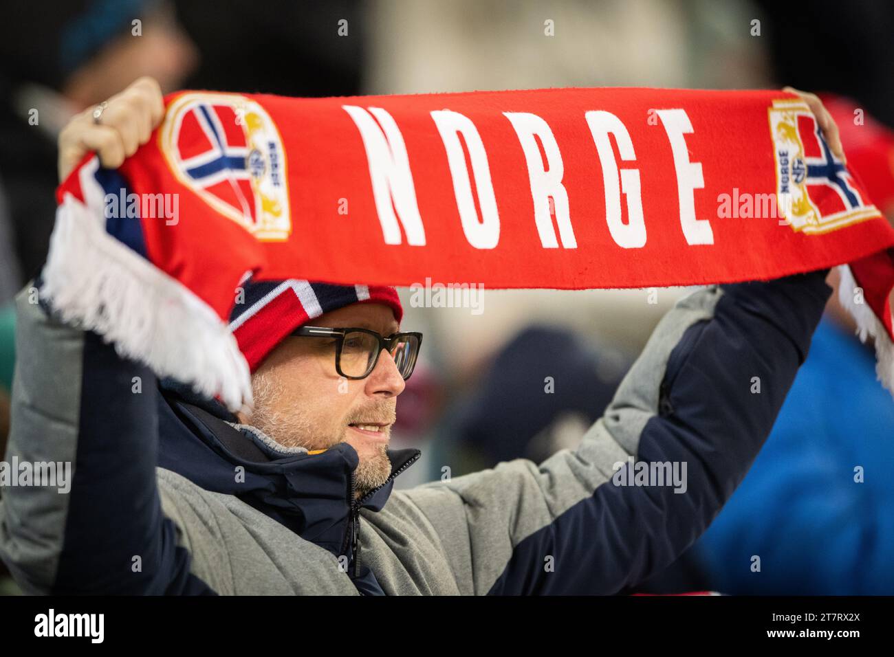 Oslo, Norway. 16th Nov, 2023. Football fans of Norway seen on the ...