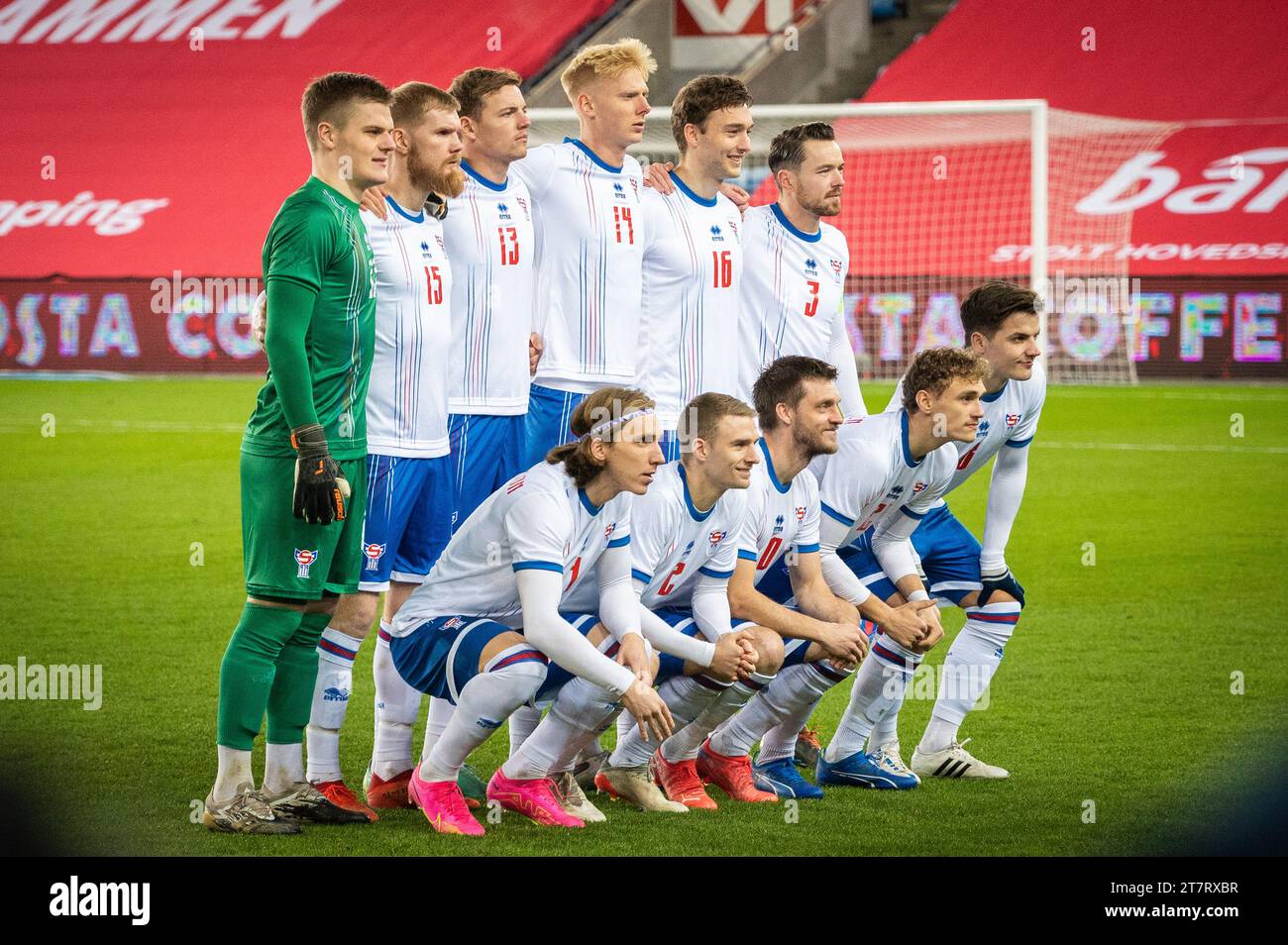 Oslo, Norway. 16th Nov, 2023. The starting-11 of the Faroe Islands for ...