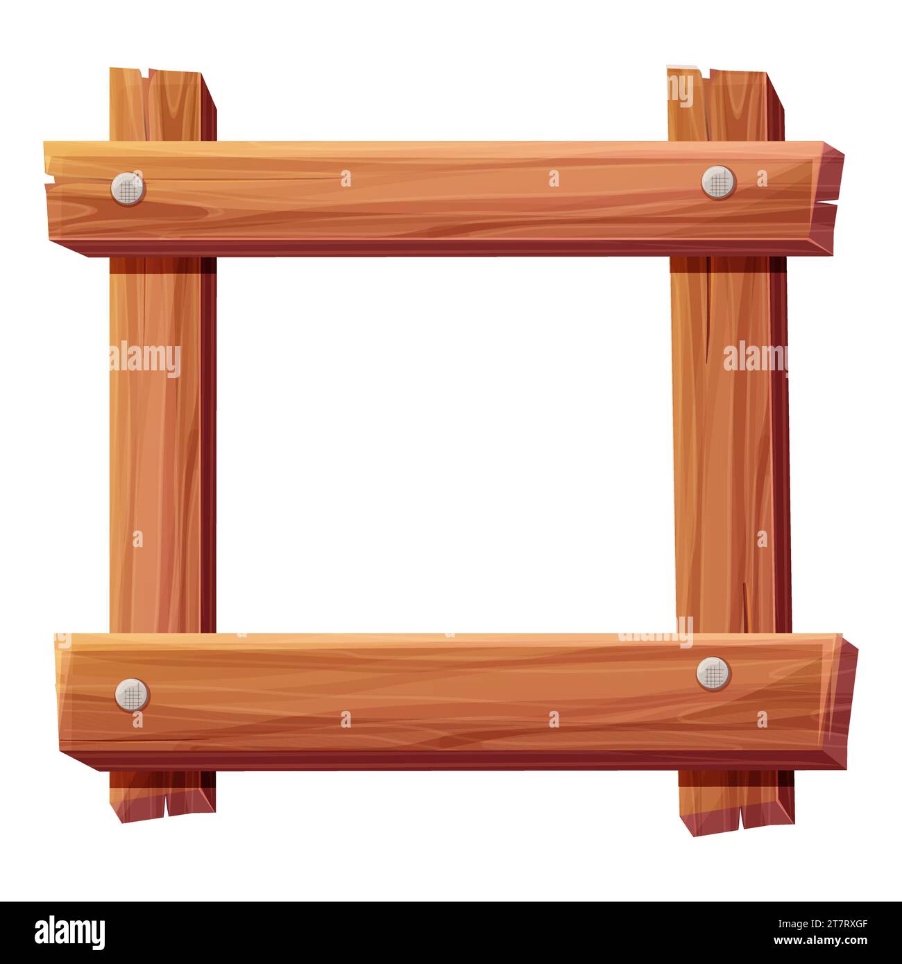 Wooden frame border from planks with nails. Wood board, brown old ...