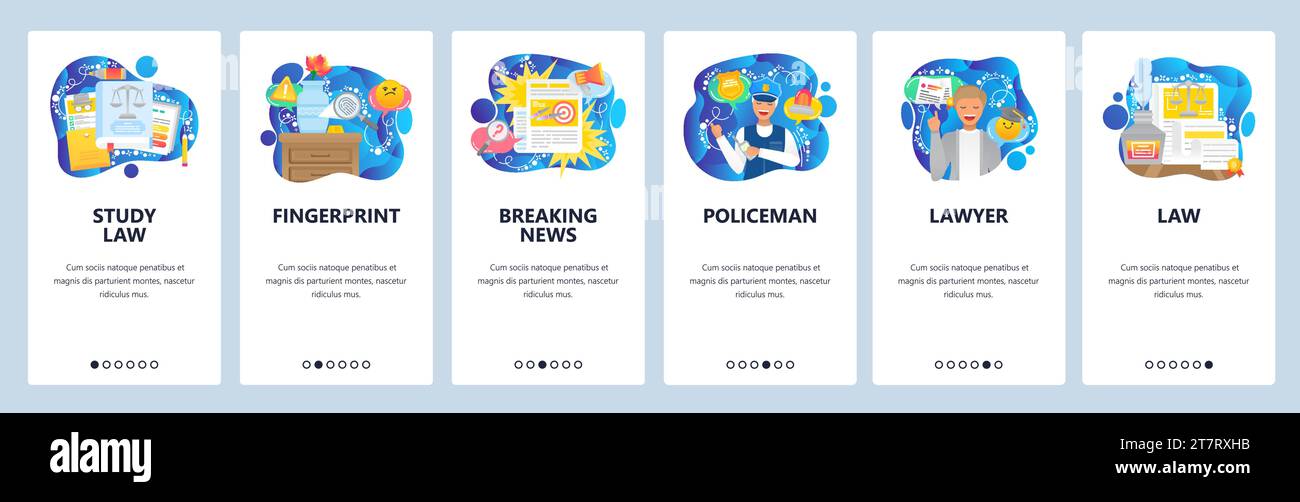 Mobile app onboarding screens. Crime and justice, fingerprint evidence ...