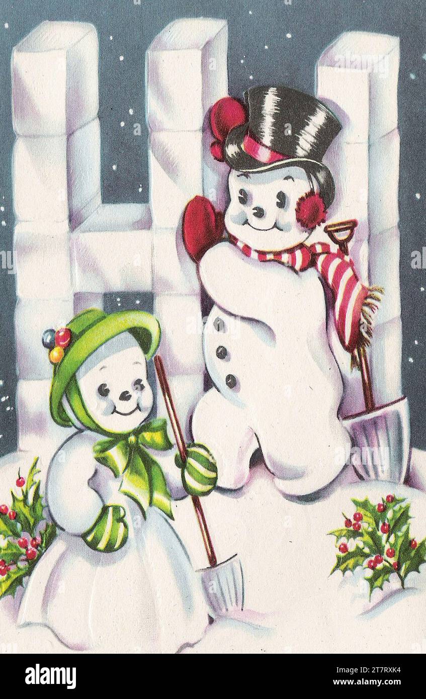 Vintage Christmas, winter illustrations of snowmen (and usally the ...