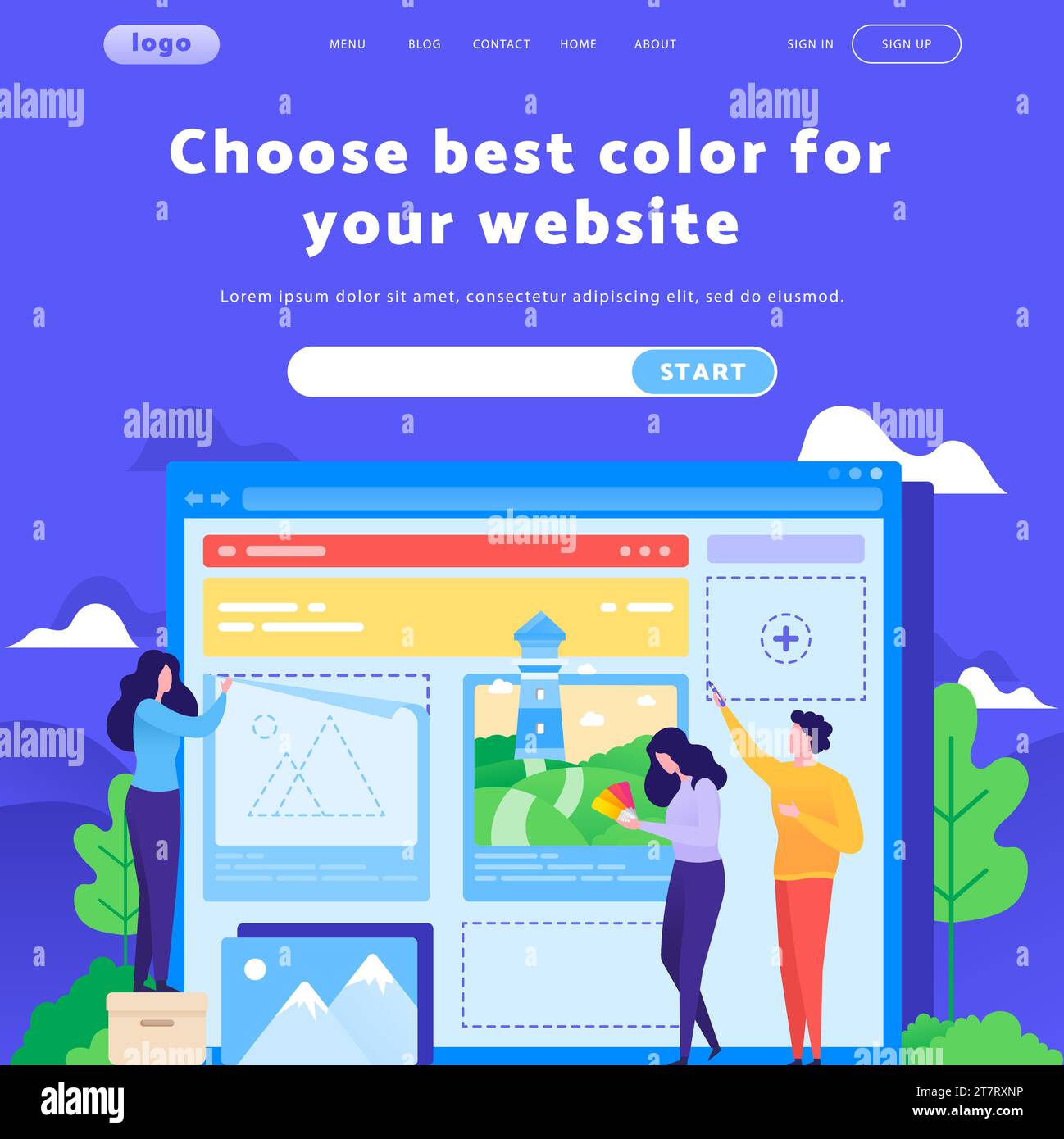 Vector web site design template. Team choose color for website. Landing ...