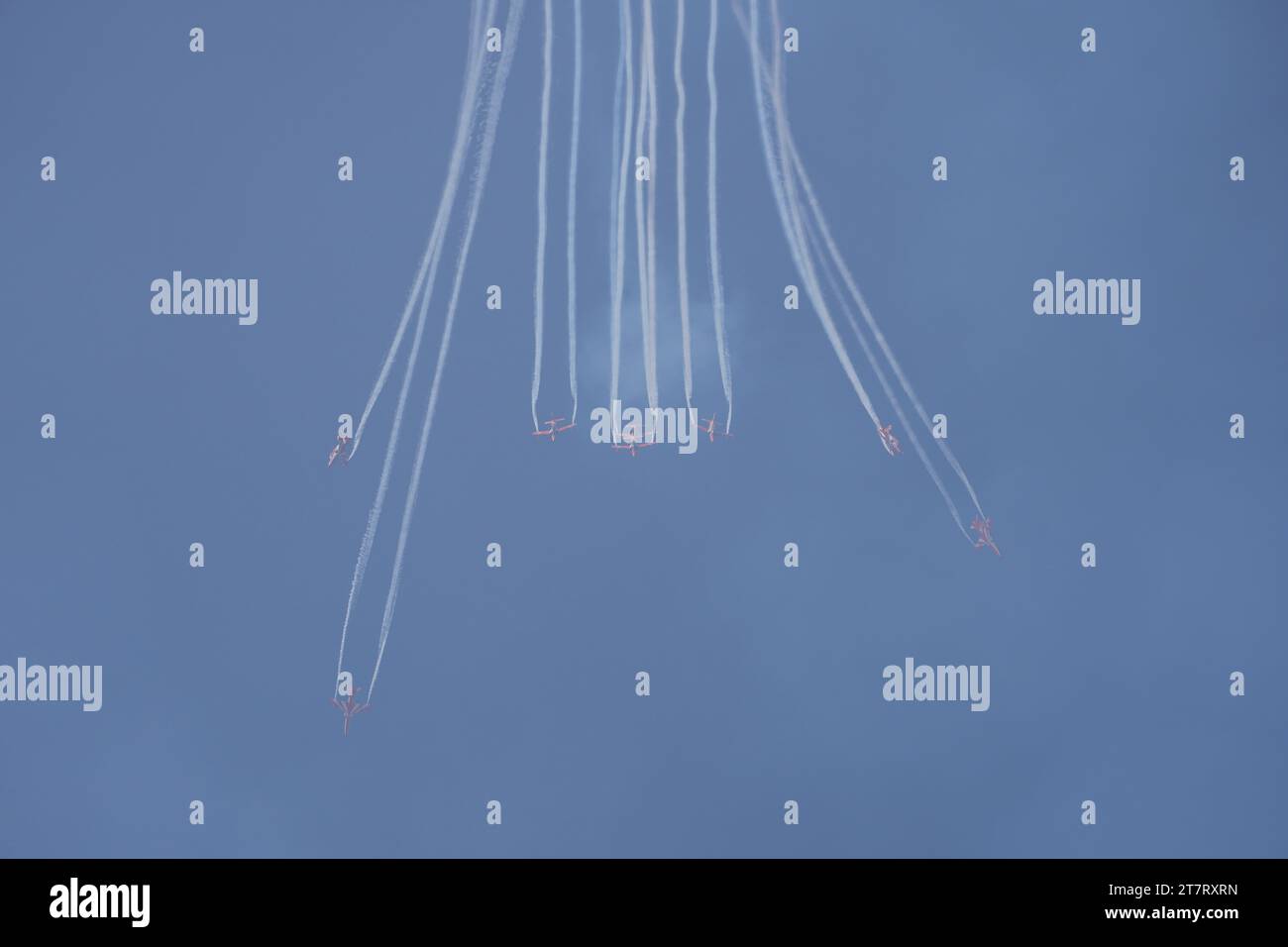 The Surya Kiran team of Indian Air Force performs aerobatic display ...
