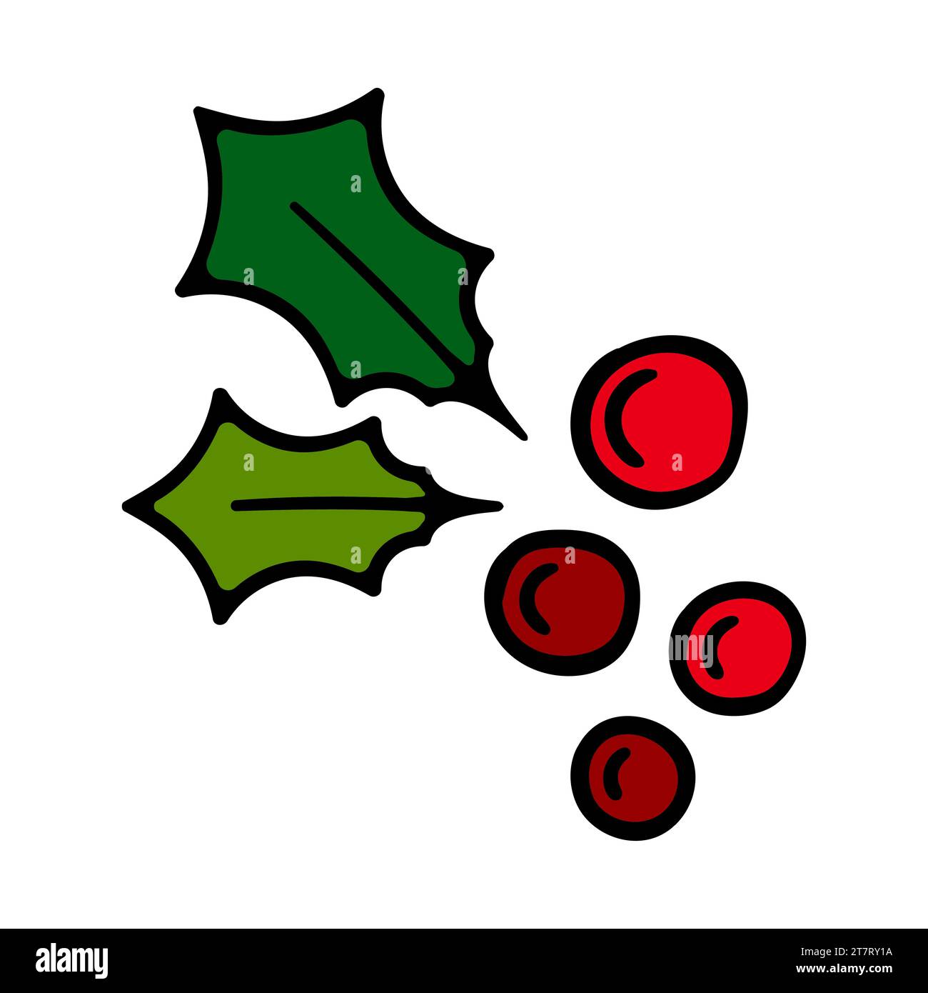 Icon mistletoe. Christmas decorations. Holly, red berries. Make a wish ...