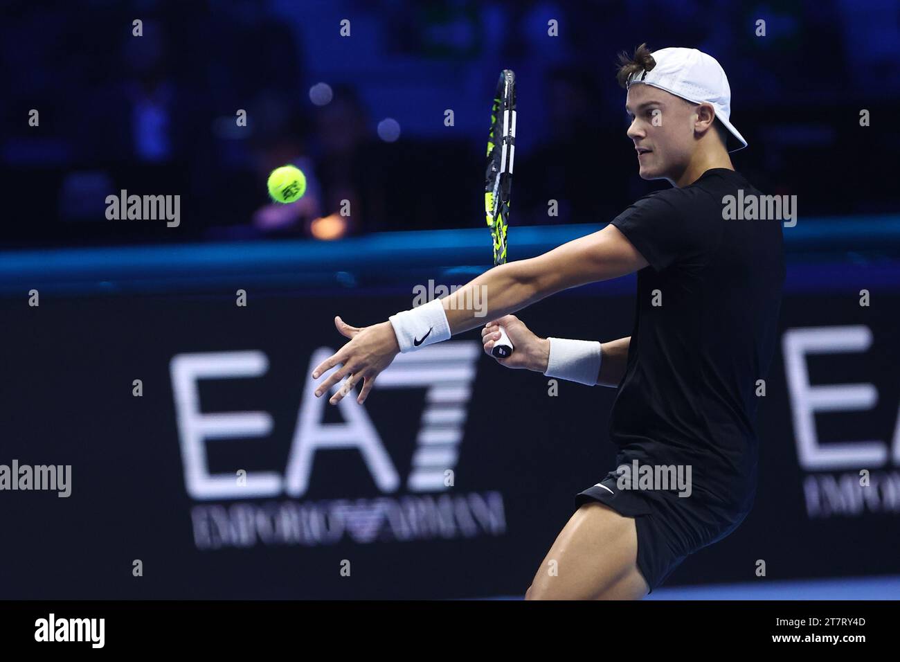 Torino, Italy. 16th Nov, 2023. Holger Rune of Denmark in action during ...