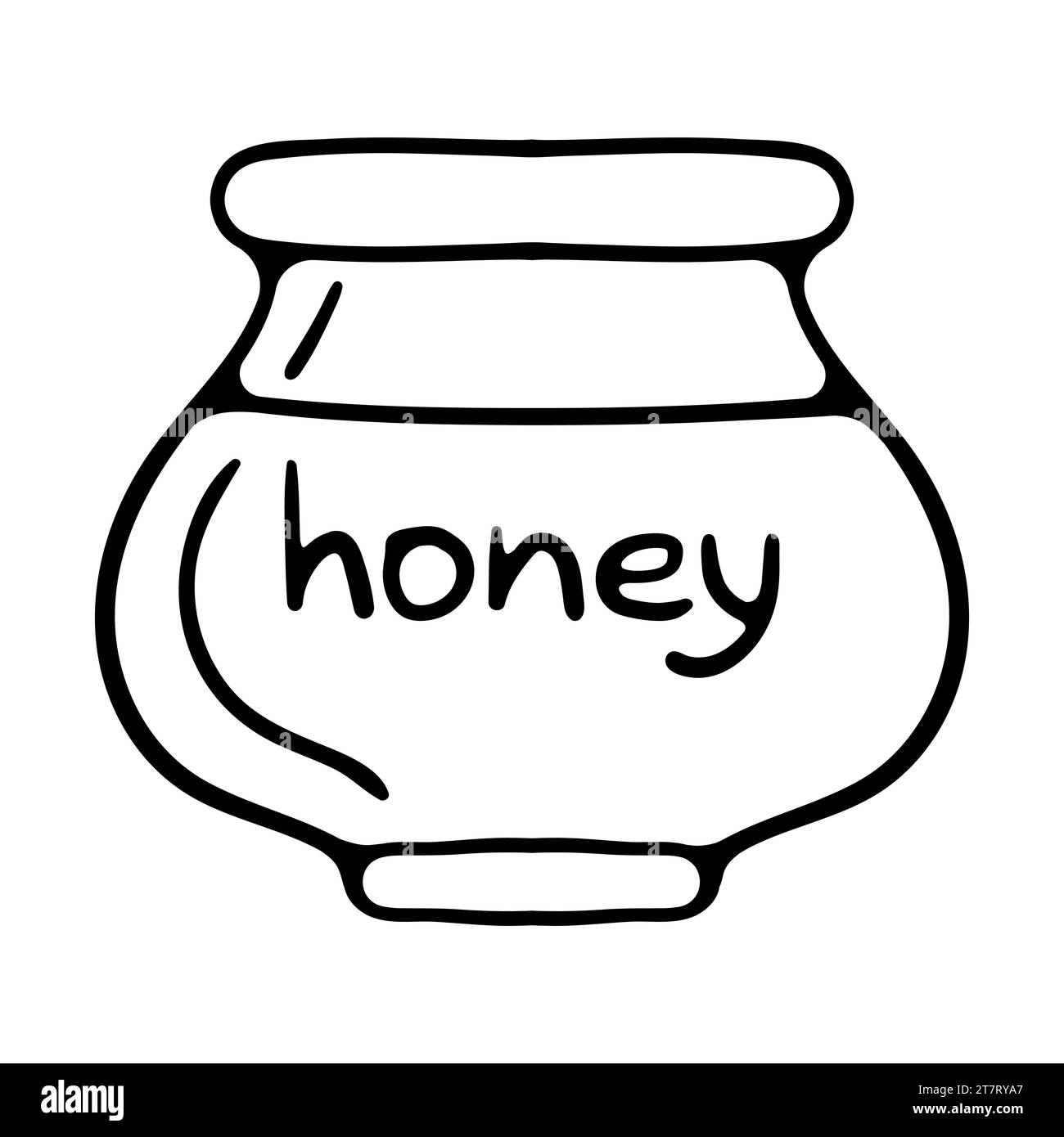Cartoon honey pots. Glass pots and wooden spoon with dripping liquid ...