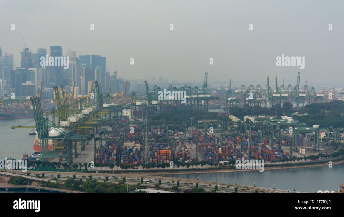 Aerial view of the container terminal at the busiest port in the world ...
