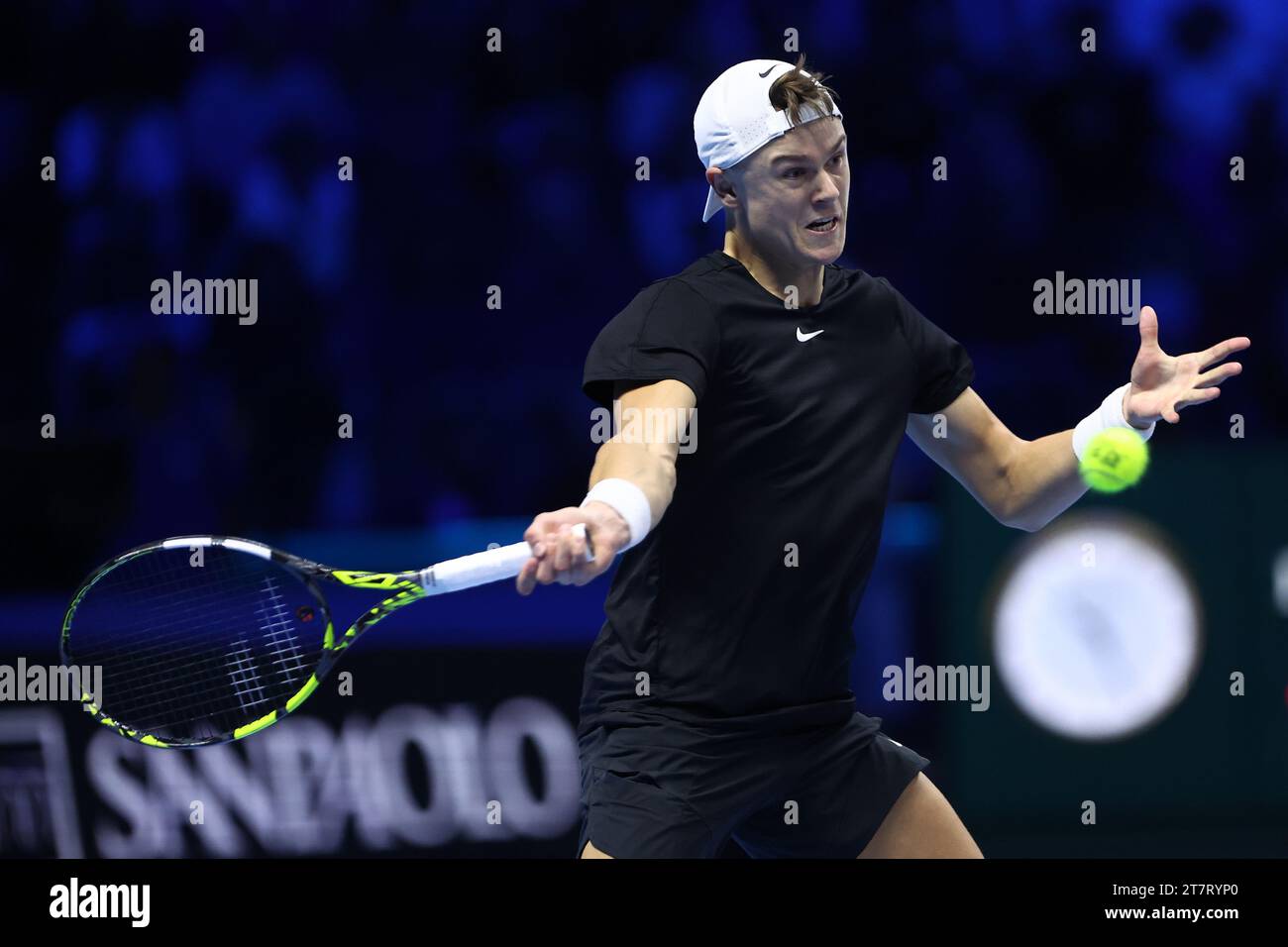 Torino, Italy. 16th Nov, 2023. Holger Rune of Denmark in action during the Round Robin singles ...
