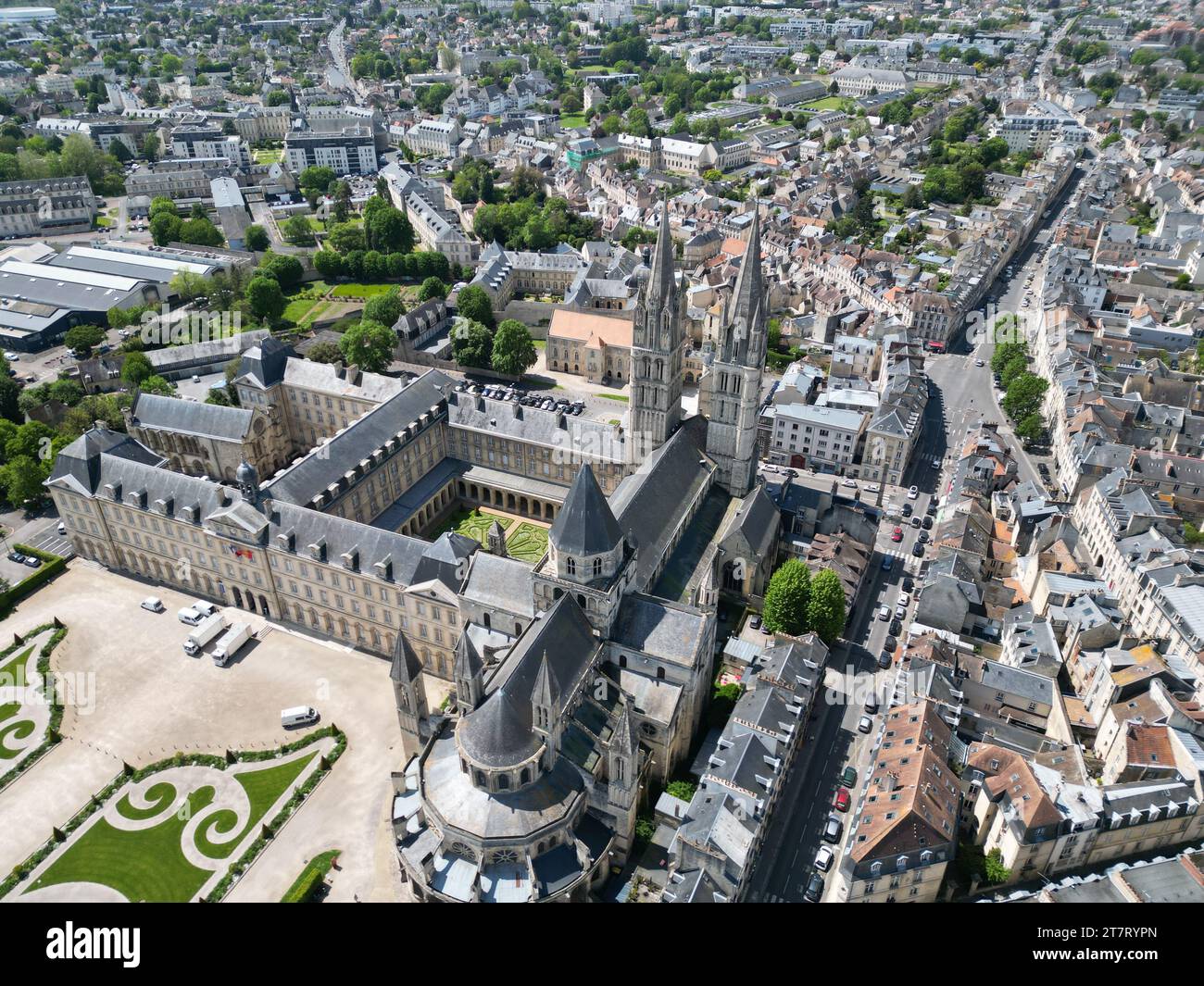 The Abbey of Saint-Etienne Caen France drone,aerial high angle shot ...
