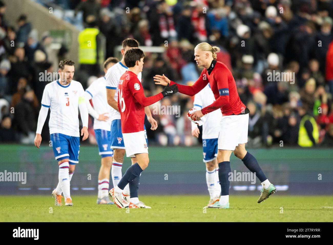 Oslo, Norway. 16th Nov, 2023. Erling Haaland (9) of Norway seen with ...