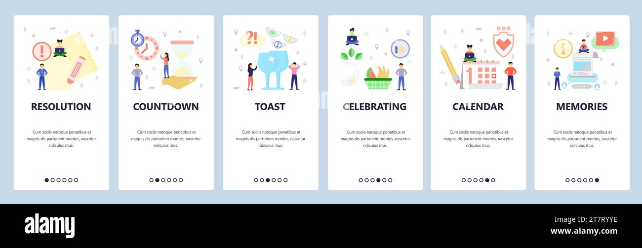 Mobile app onboarding screens. Sandwatch, countdown, holiday, new year ...