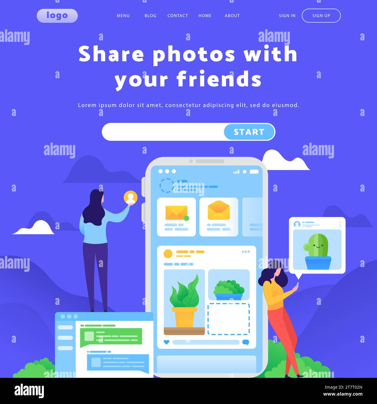 Vector web site design template. Social media and photo sharing ...