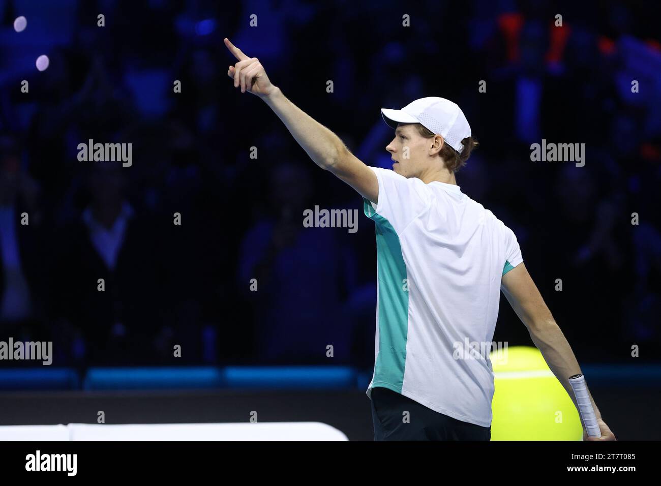 Jannik Sinner of Italy celebrates at the end of the Round Robin singles ...