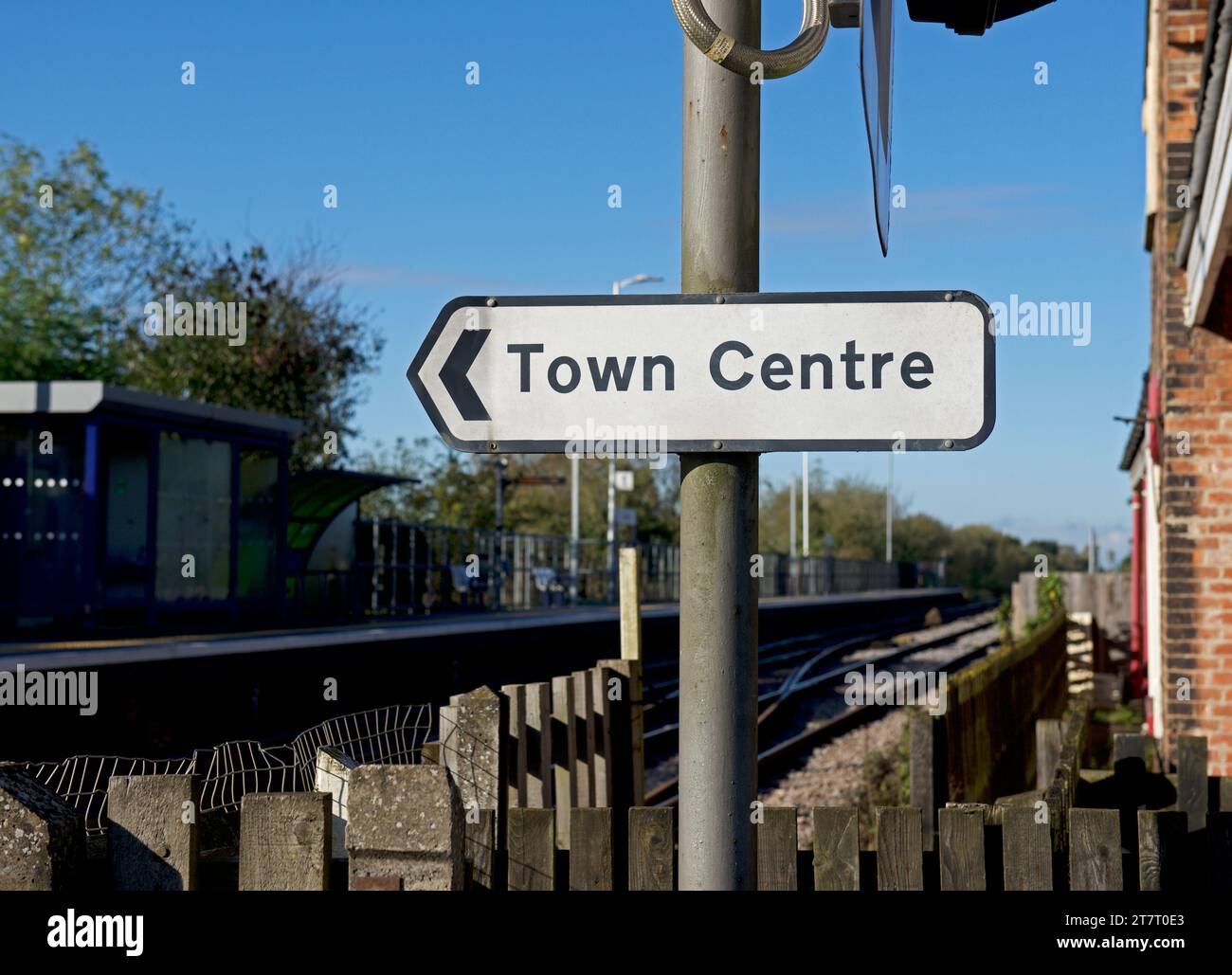 Sign – Town Centre – at the railway station at Howden, East Yorkshire ...