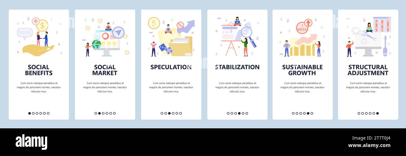 Mobile app onboarding screens. Social benefit and welfare, business ...