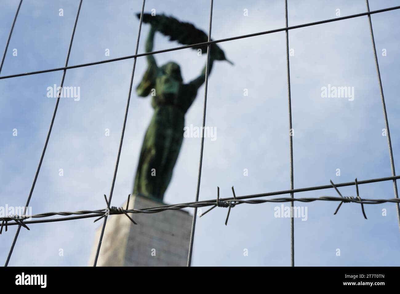 Budapest, Hungary - October 7, 2023: Statue of Liberty behind a fence ...