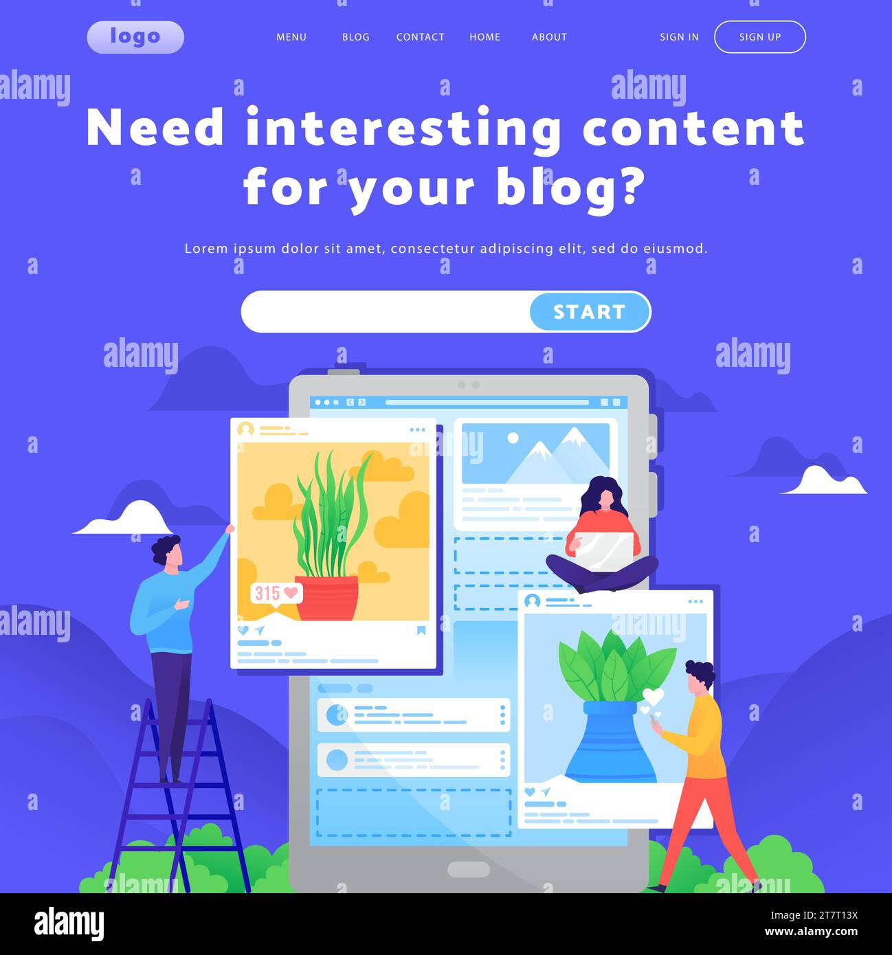 Vector web site design template. Social media content, team build ...