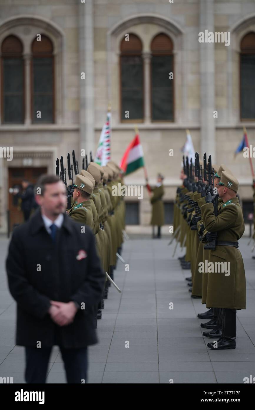 Budapest, Hungary - March 15, 2023: Soldiers stand in a row on Hungary ...