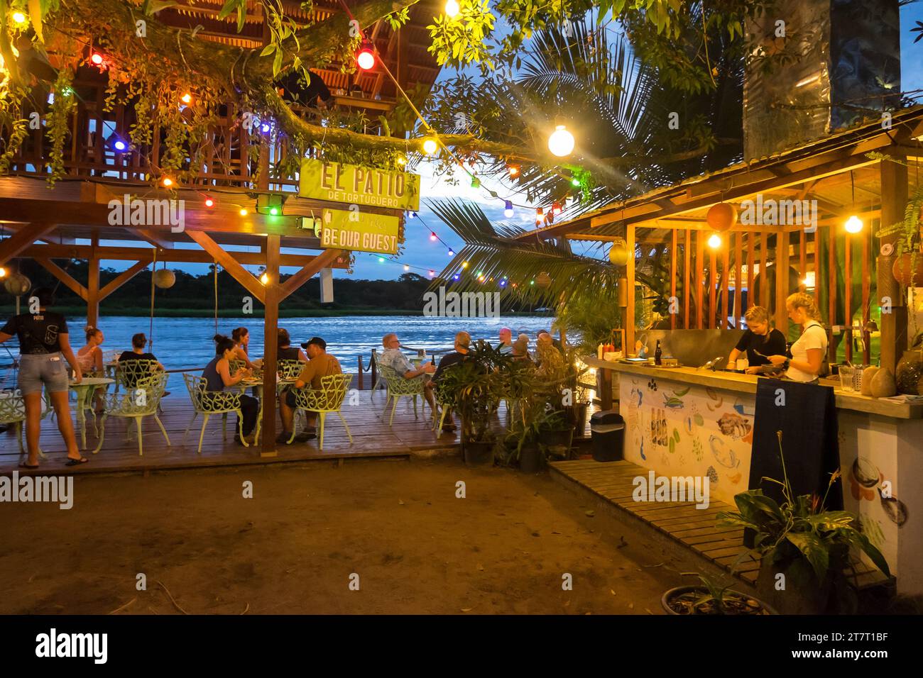Nightlife in a restaurant in the town of Tortuguero in Costa Rica Stock ...