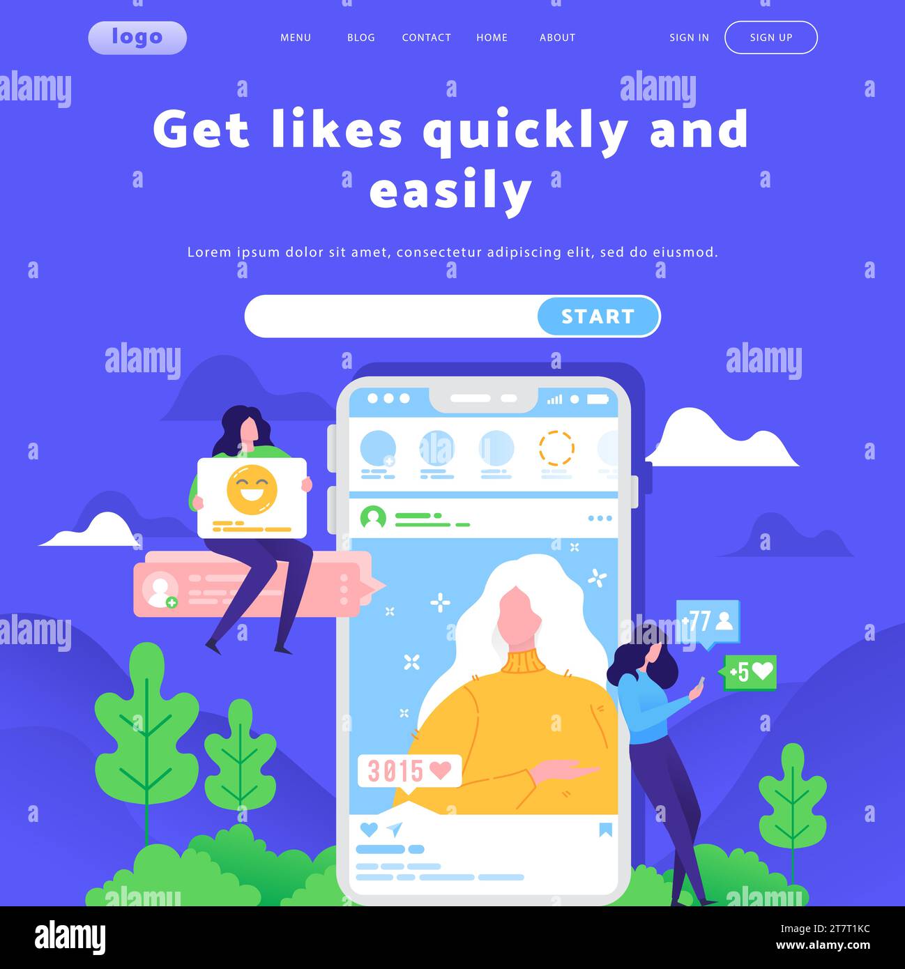 Vector web site design template. Social media and photo sharing ...