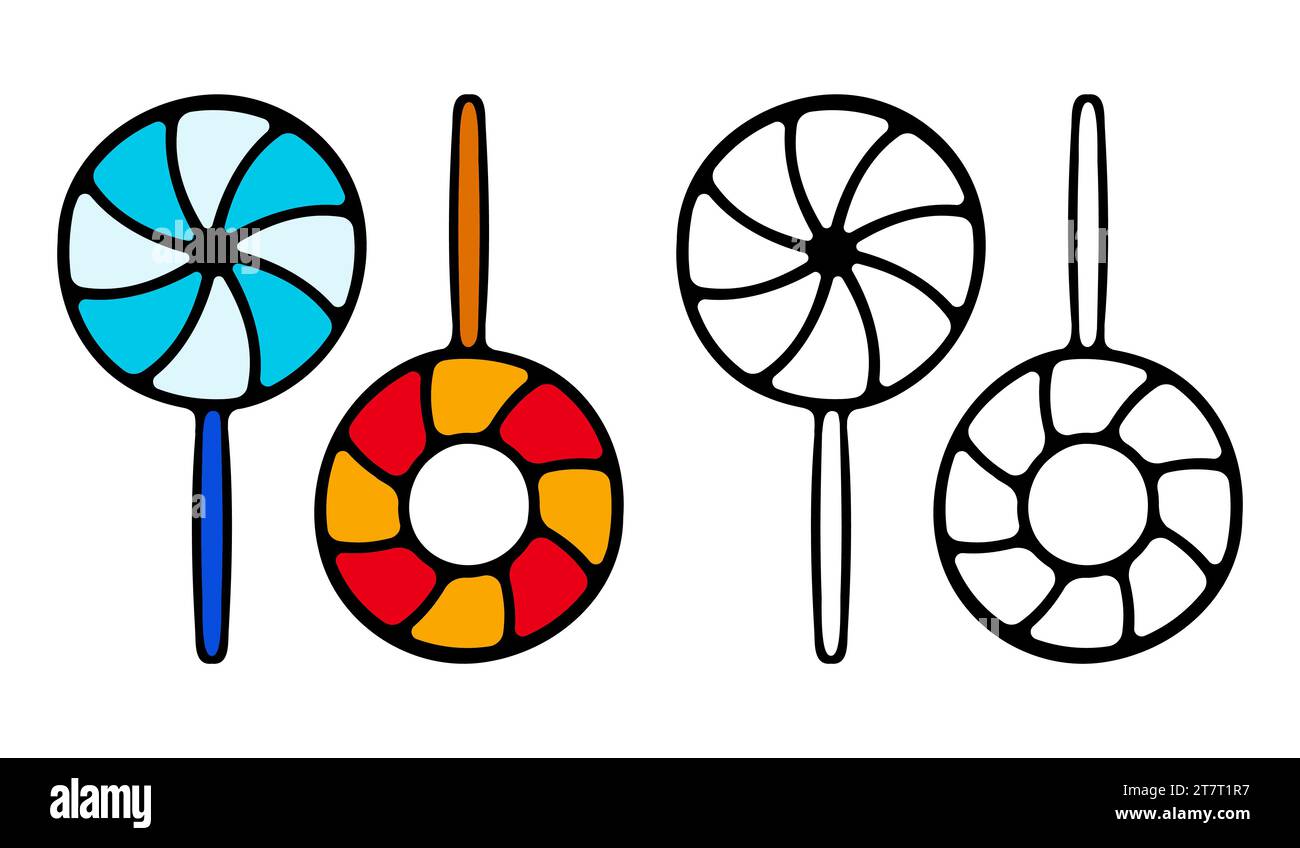 Lollipop with spiral colors, twisted sucker candy on stick. Vector ...