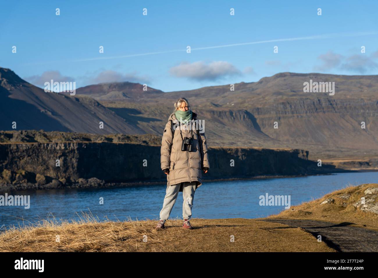 Tourist in Arnarstapi Snaefellsnes Peninsula Iceland Stock Photo - Alamy