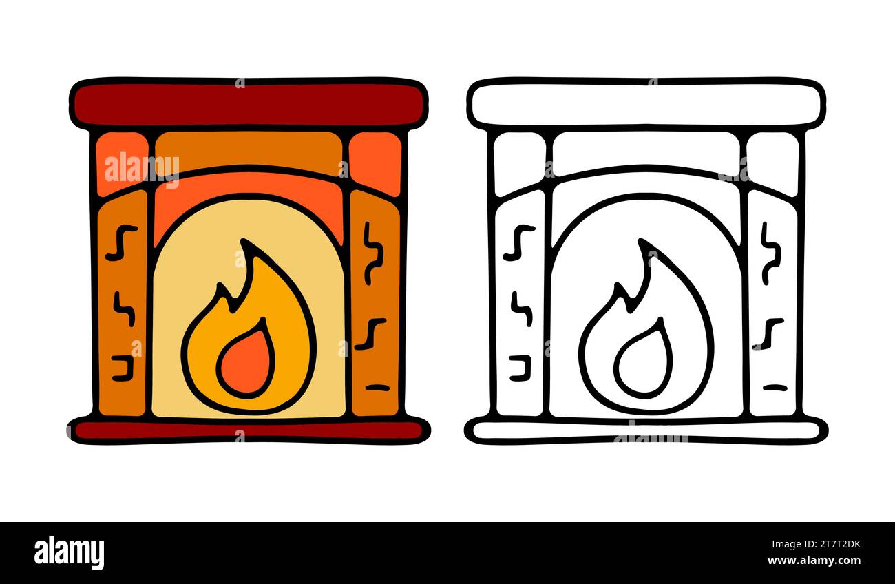 Fireplace icon. Line, solid and filled outline colorful version ...