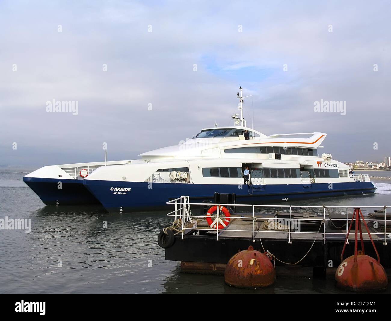 Seixal, Portugal. September 10, 2023: The Carnide, a modern jet ferry ...