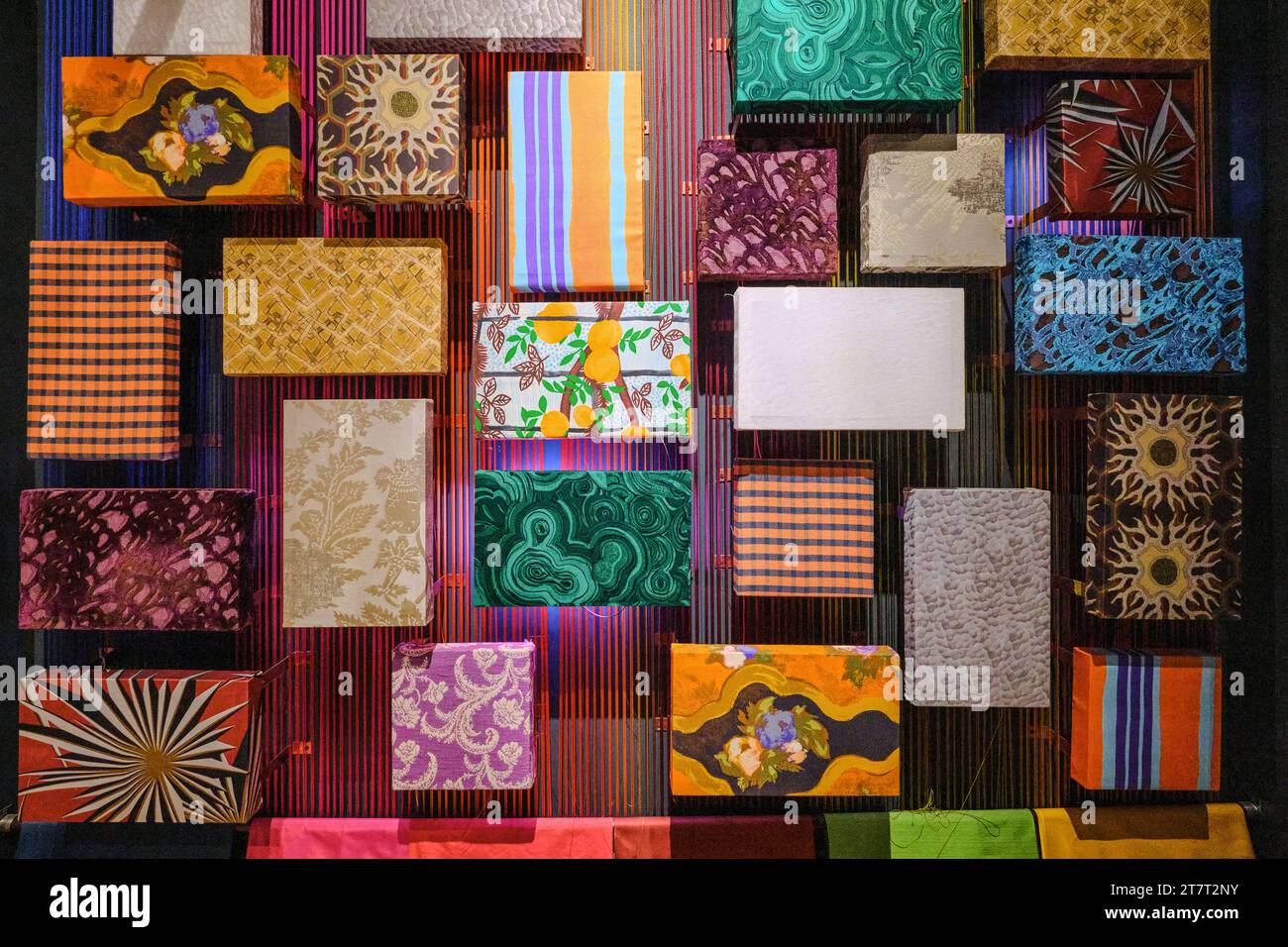 A colorful display of the wide variety of fabric, textiles, patterns ...