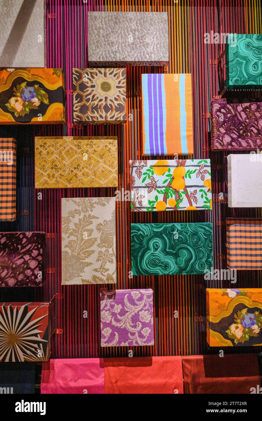 A colorful display of the wide variety of fabric, textiles, patterns ...