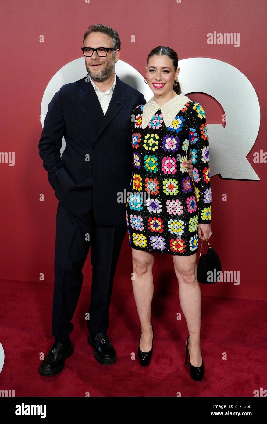 Seth Rogen and his wife Lauren Miller Rogen pose together at GQ's Men ...