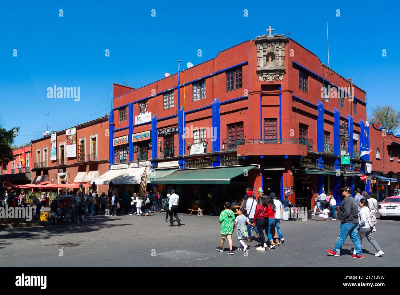 Mexico City, CDMX, Mexico, Red colonial architecture in the street of ...