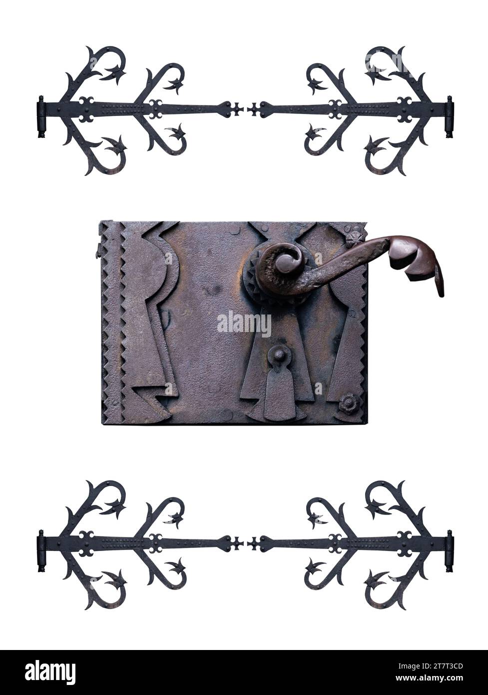 medieval door lock and door hinge isolated on a white background Stock ...