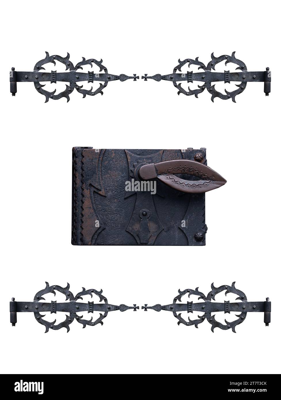 medieval door lock and door hinge isolated on a white background Stock ...