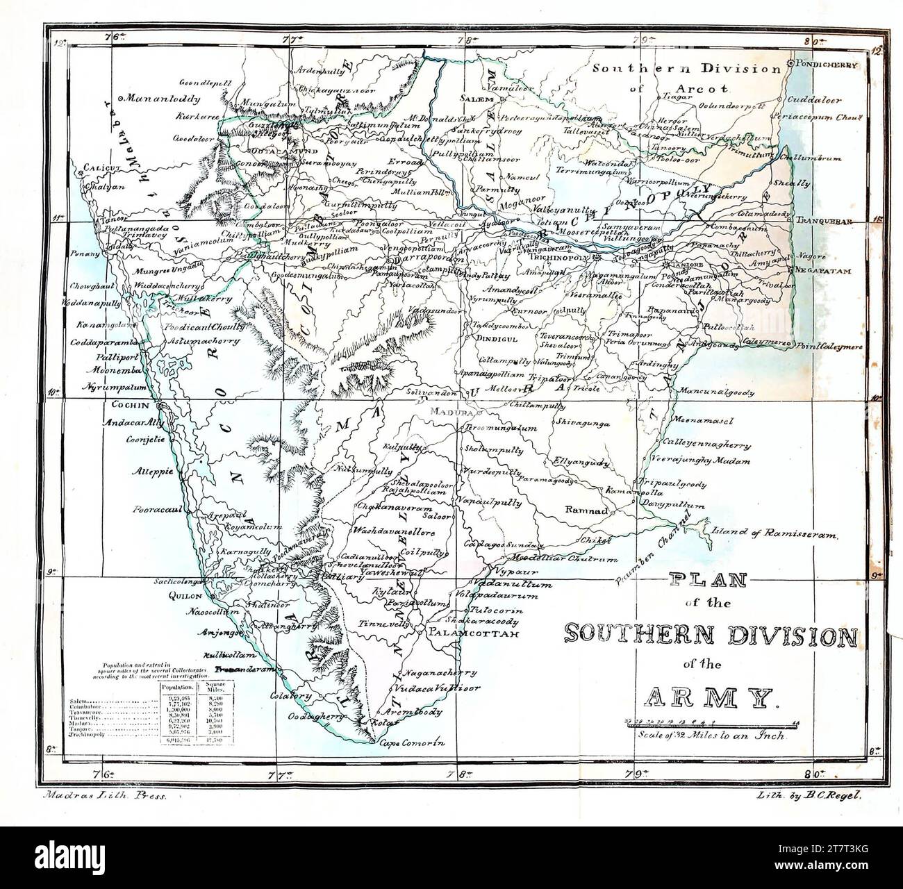 Map of the southern India, 1843 Stock Photo - Alamy