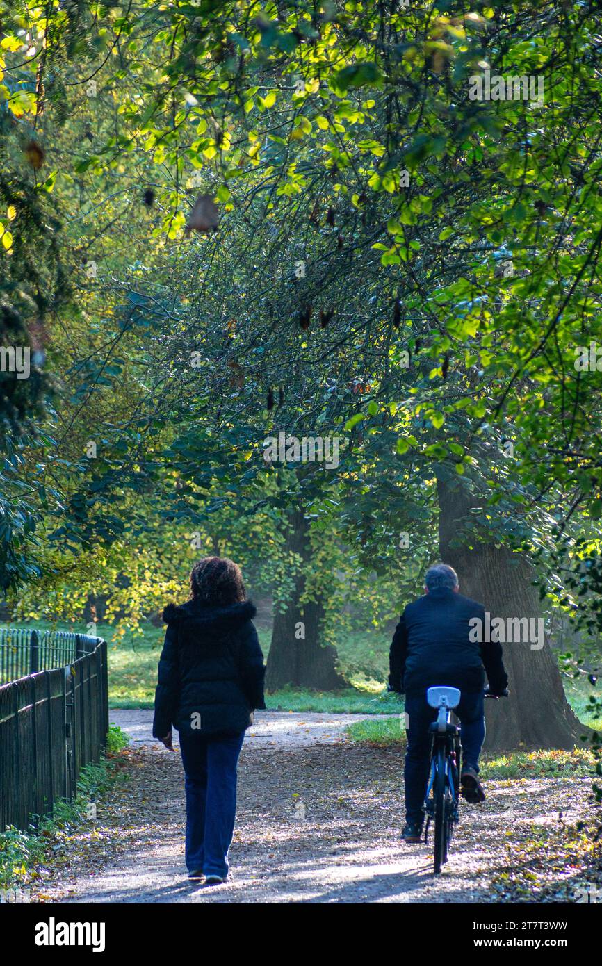 London, UK. 17th Nov, 2023. Chiswick Park in Wintry Sun. Traces of mist ...
