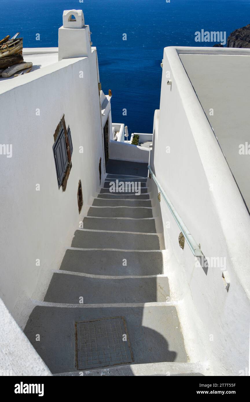 Sea view from stairs on the Greek island of Santorini Stock Photo - Alamy