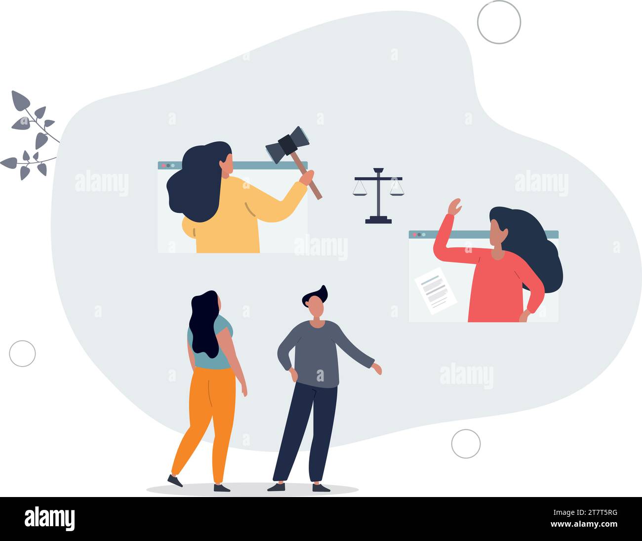 Virtual court for legal lawsuit process using video flat vector ...