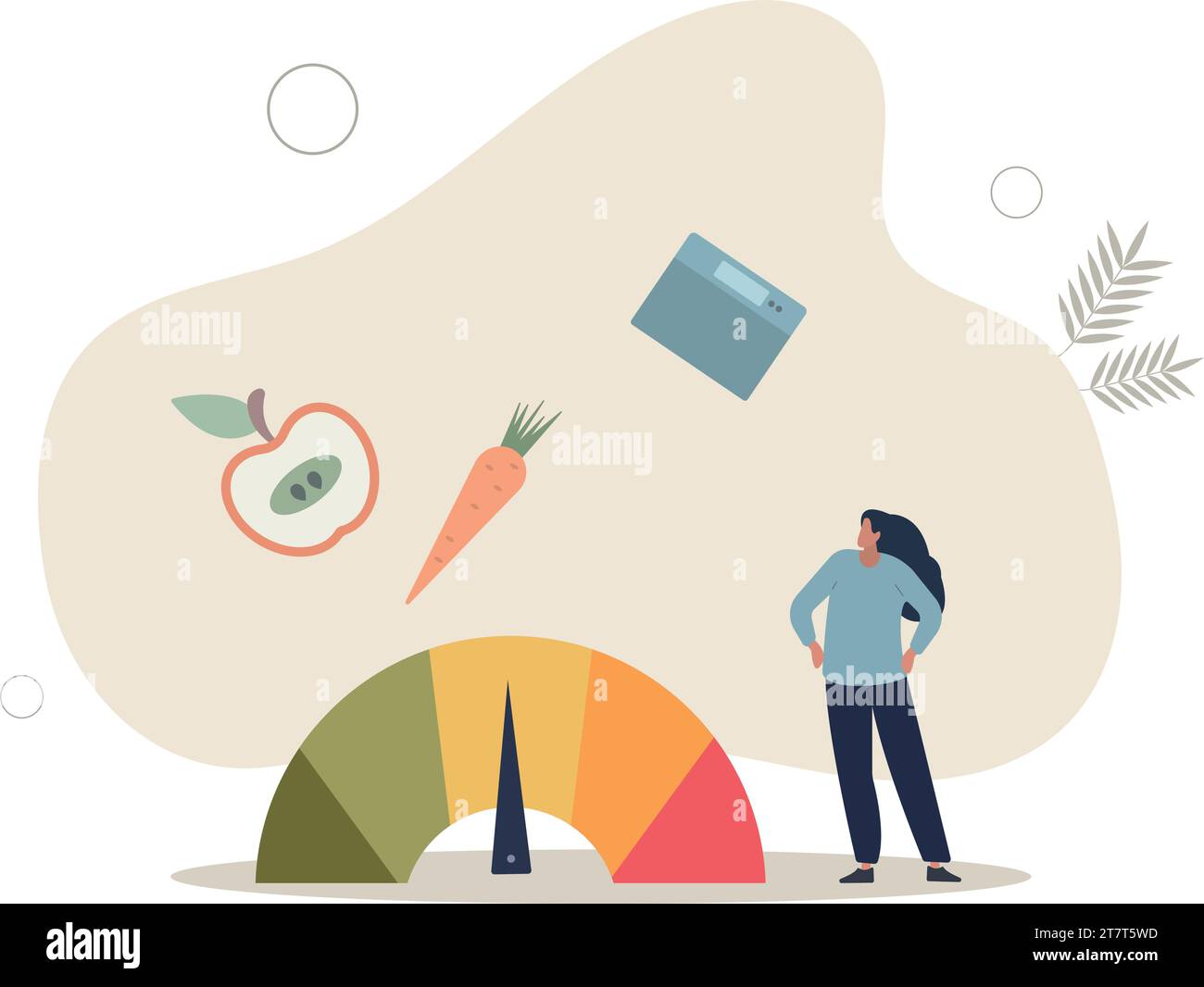 Woman And Obese Chart Scales Cartoon Person On Diet Trying Weight