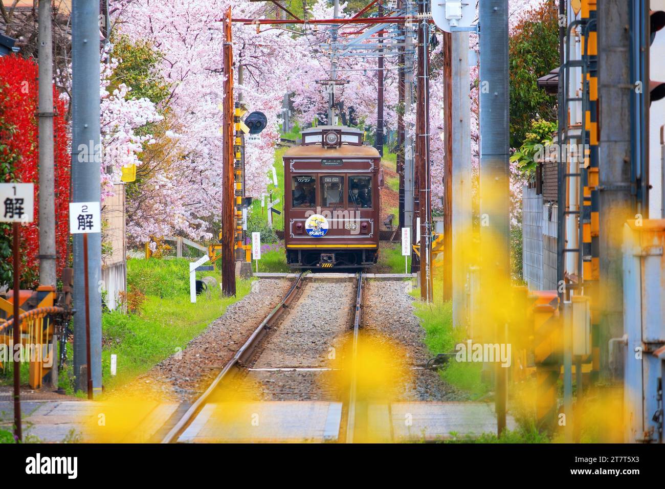 Kyoto, Japan - March 31 2023: Keifuku Tram is operated by Keifuku ...