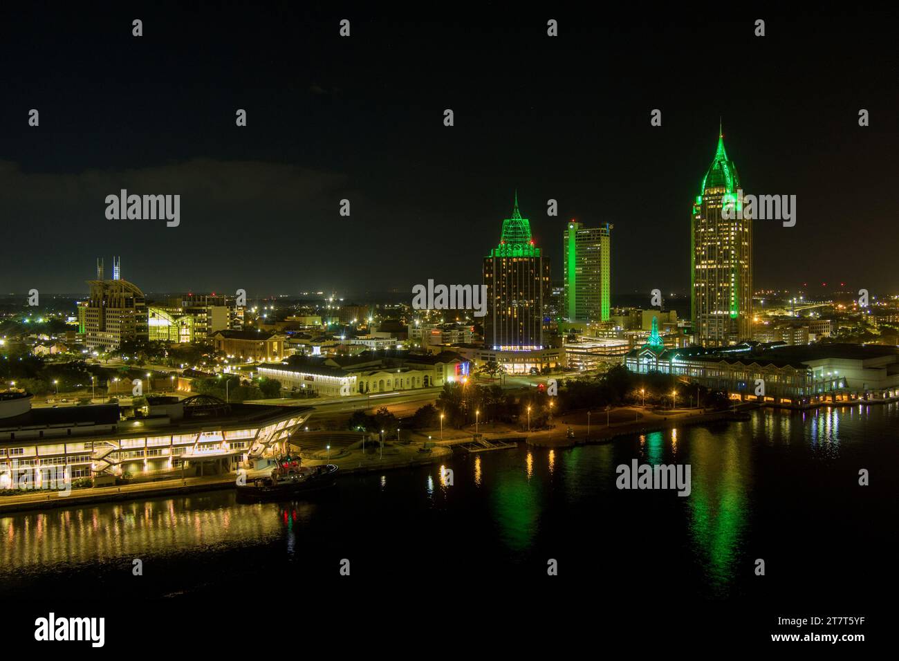 Downtown Mobile, Alabama riverside skyline at night Stock Photo - Alamy
